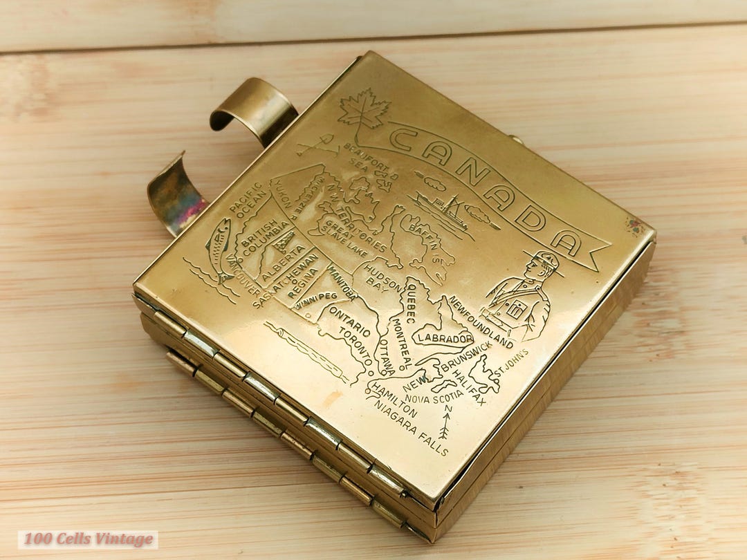 Canada Gold Tone Vintage Make Up/powder/lipstick Compact/cigarette Case ...