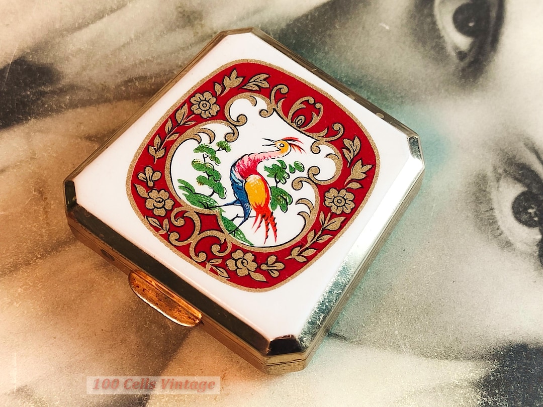 Stratton Red White Bird of Paradise Vintage Contact Lens Case Pill Box ...