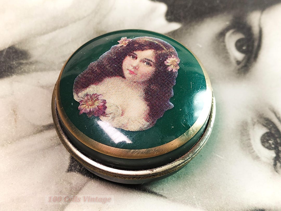 Lady's Portrait Green and Gold-4cm-vintage Sweet Tin-ideal Pill Box-0r ...