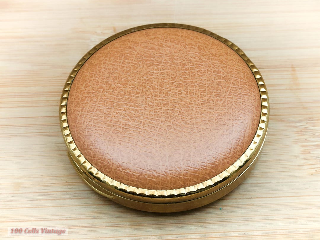 Brown Leather Front and Back-vintage Make Up/powder Compact-0vi ...