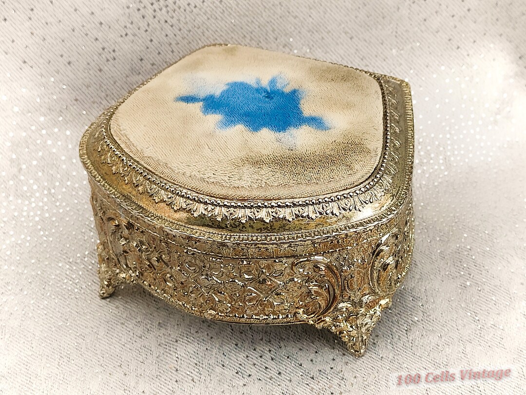 Silver Tone Rococo Style Footed-vintage Trinket/pill/jewellery Box-10cm ...