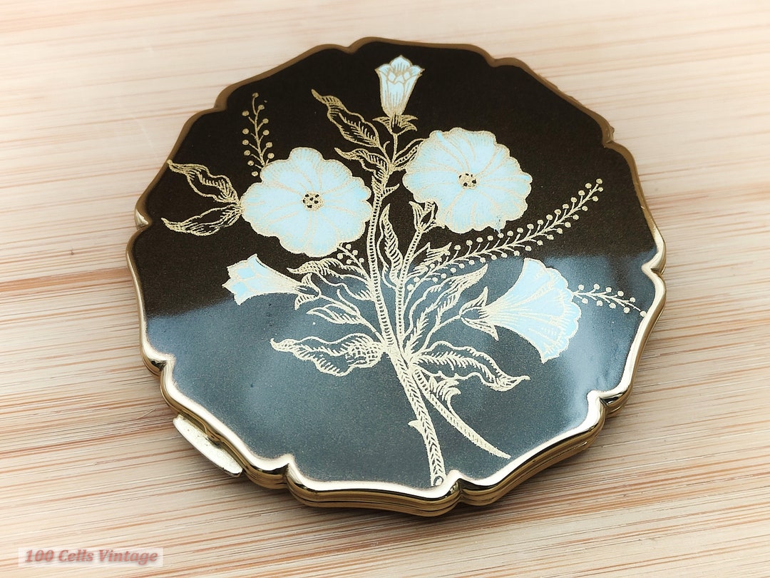 Stratton Elegant Black and Gold Floral-vintage Ladies Powder Compact ...