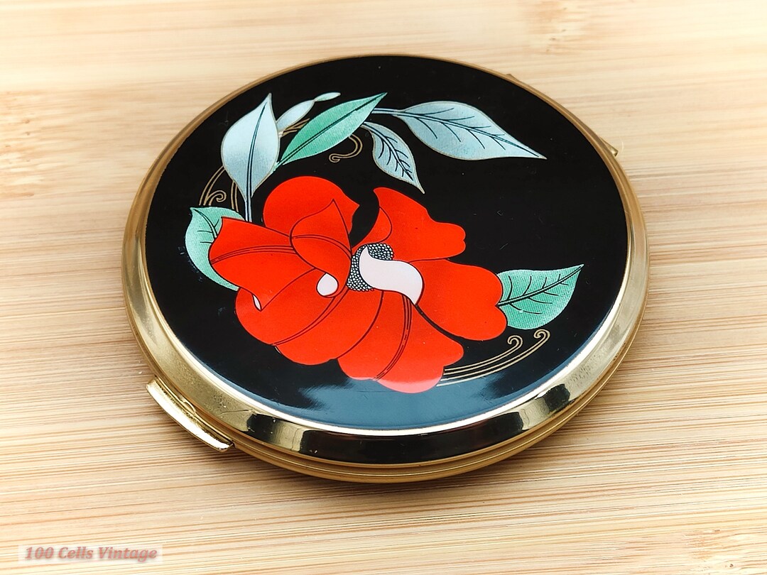 Stratton UNUSED Black Red Floral-vintage Ladies Powder Compact - Etsy