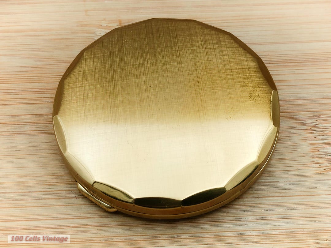 Minimalist Art Deco Gold Tone-vintage Make Up/powder Compact-1bl ...