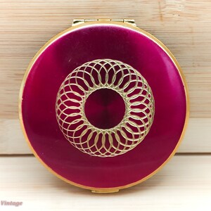 Red/magenta and Gold Circles-vintage Ladies Powder Compact-1re, Compact ...