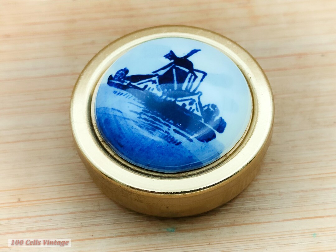 Windmill Blue White Delft Style-3.5cm-vintage Trinket/pill/snuff Box ...