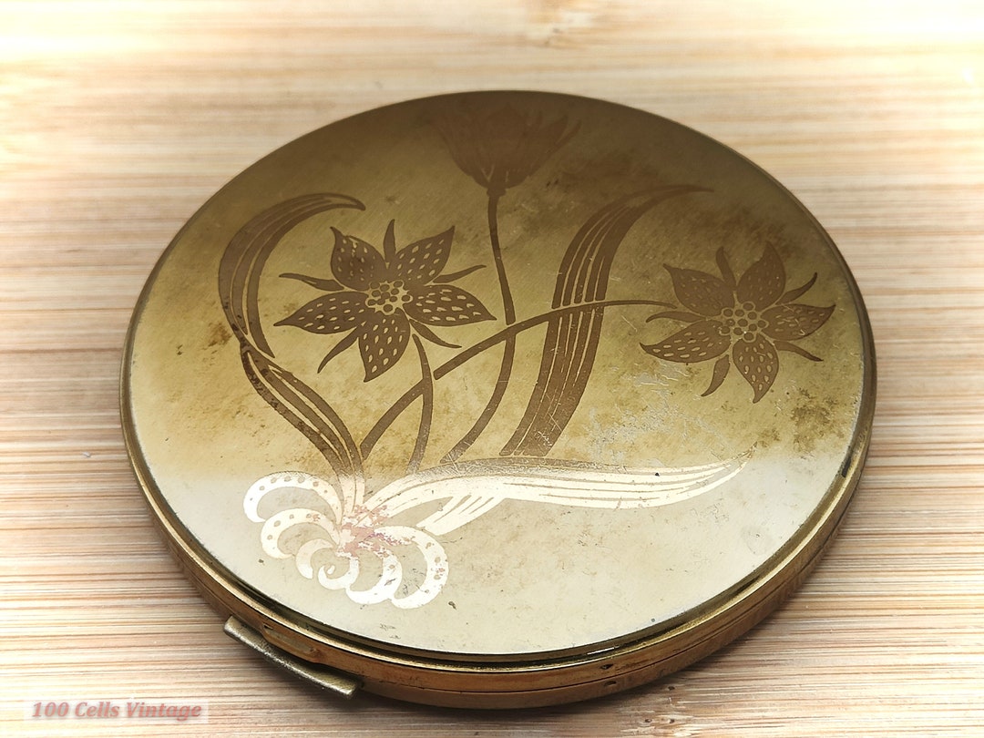 Vanity Fair Gold Floral-vintage Ladies Powder Compact -cte, Compact ...