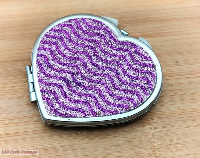 Heart Shaped Purple Handbag Mirror-0li, Compact Mirror, Vintage Compact ...