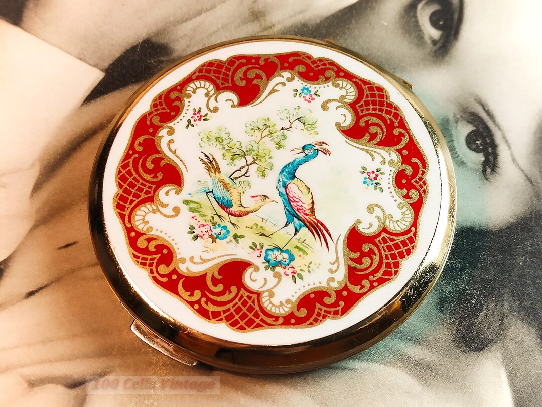 Stratton Red & White Birds of Paradise Vintage Powder Compact: Makeup ...