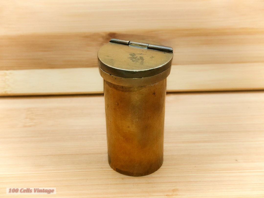 Unusual Cylindrical Brass Asian/chinese Vintage Pill/trinket/snuff Box ...