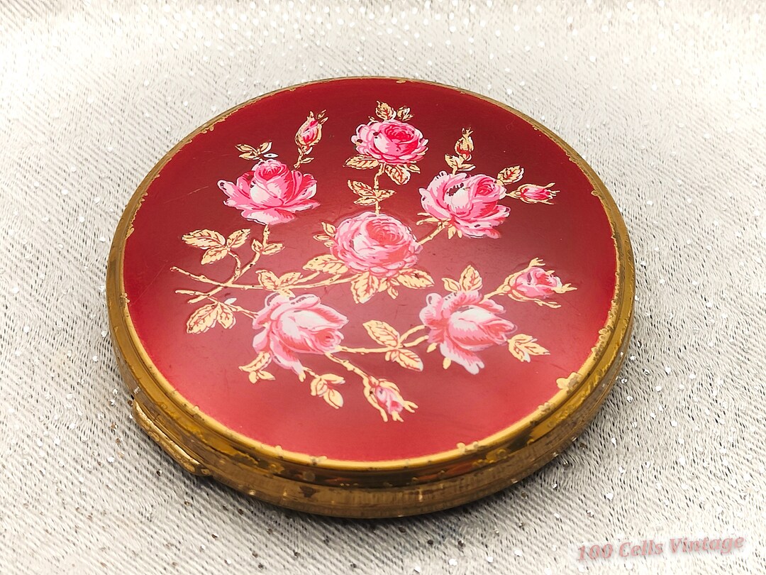 Red Floral-vintage Ladies Powder Compact-8cm - Etsy