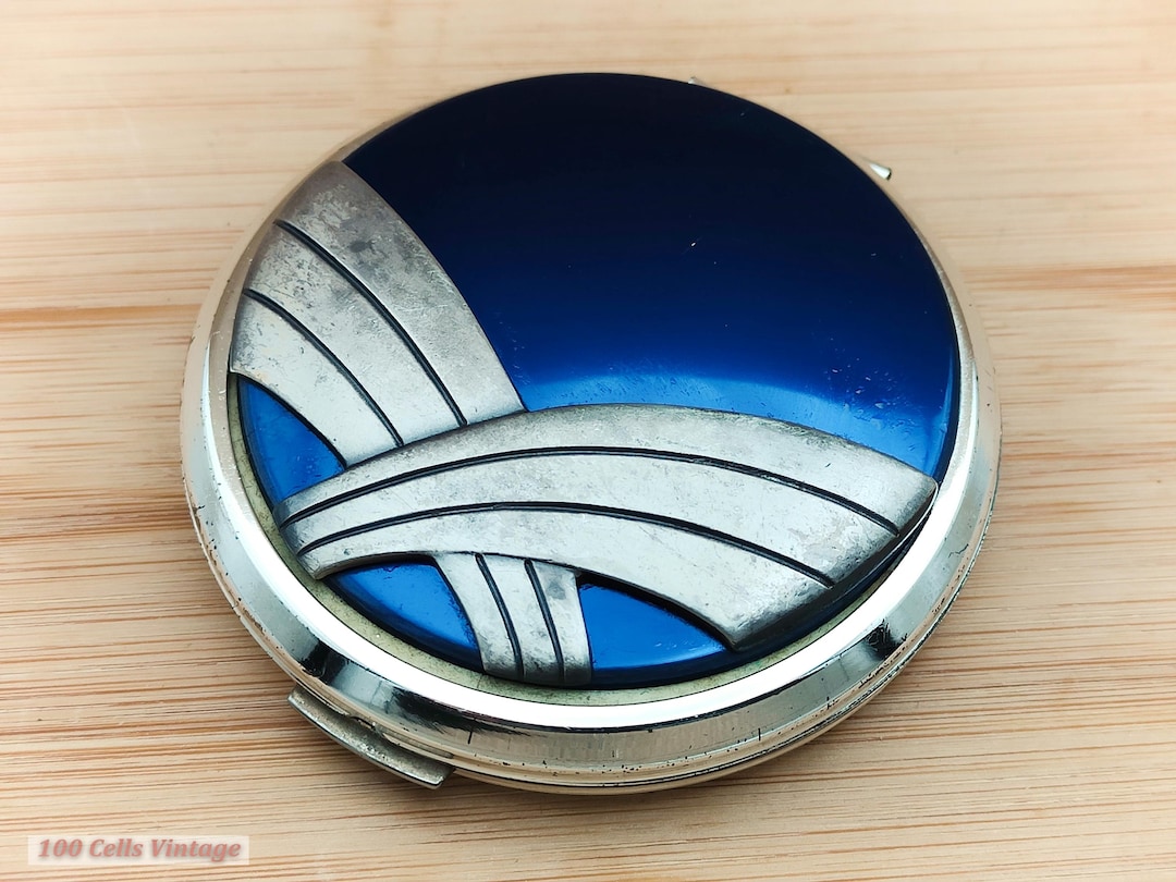 Metallic Blue and Silver-vintage Make Up/powder Compact-0ye - Etsy