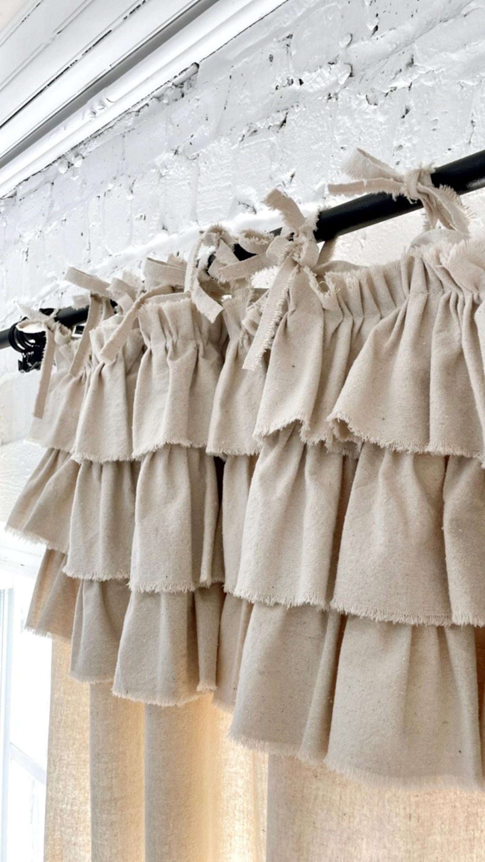 Custom Tie-top Curtain Panel Withruffles|farmhouse,boho,shabby Style ...