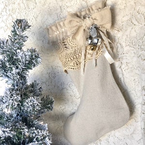 Christmas Stockings Custom Ruffle Top Canvas Light Beige White Lace ...