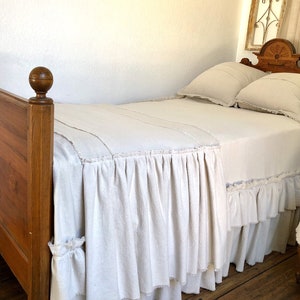 Custom Bed Scarf,bed Runner,long Ruffle,ivory White,linen Cotton Canvas ...