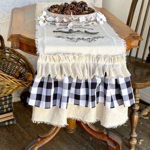 Custom Table Runner With Sayings,rooster,multi Ruffle,ivory Cotton ...