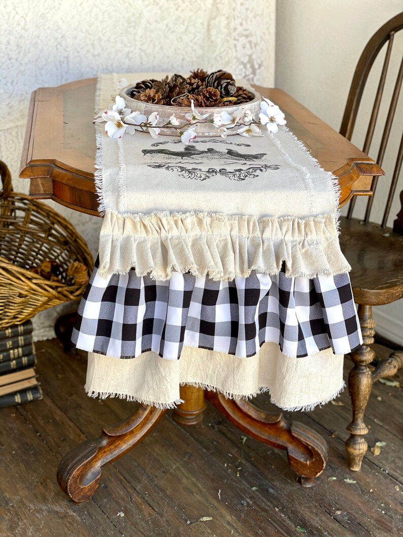 Custom Table Runner With Sayingsroostermulti Ruffleivory - Etsy