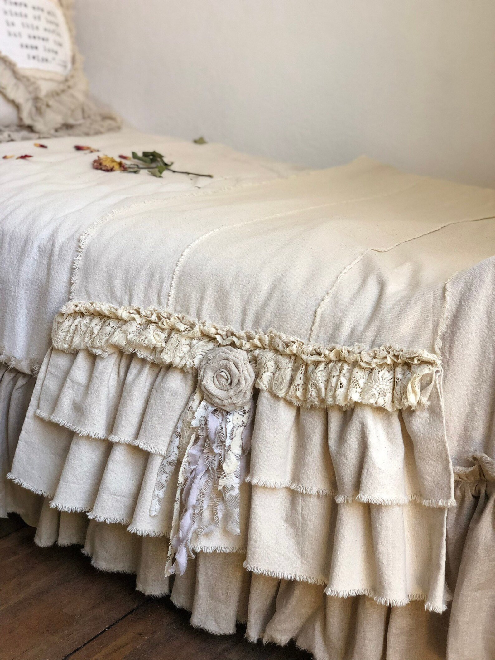 Custom Bed Scarf Bed Runner Long Multi Ruffle Ivory White | Etsy