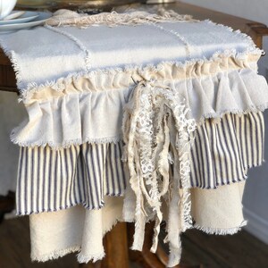 Custom Table Runner,multi Ruffle Table Runner,ivory Cotton Canvas,navy ...