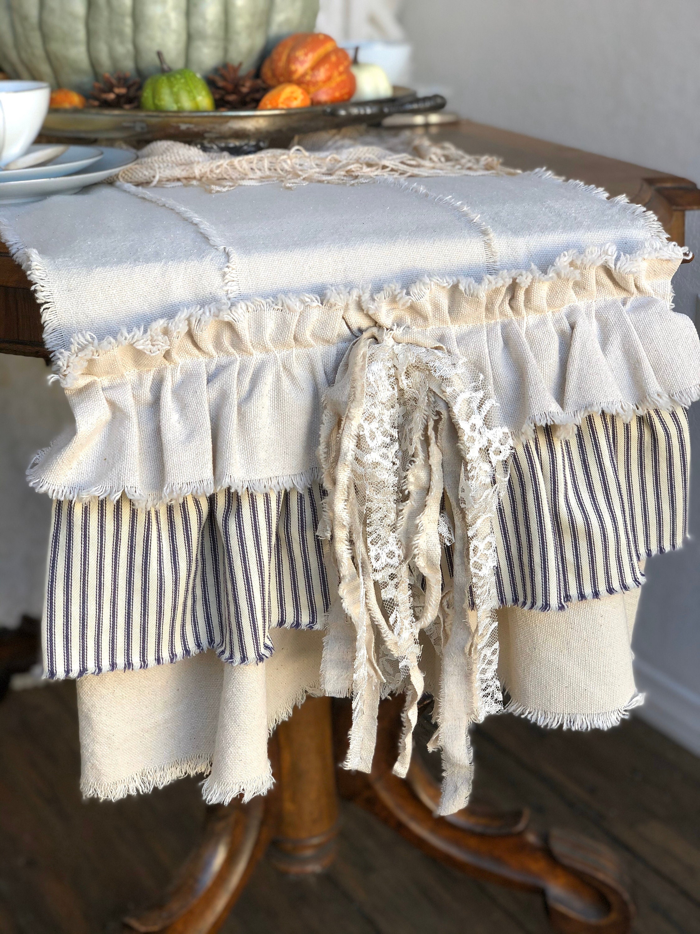Custom Table Runnermulti Ruffle Table Runnerivory Cotton | Etsy Canada