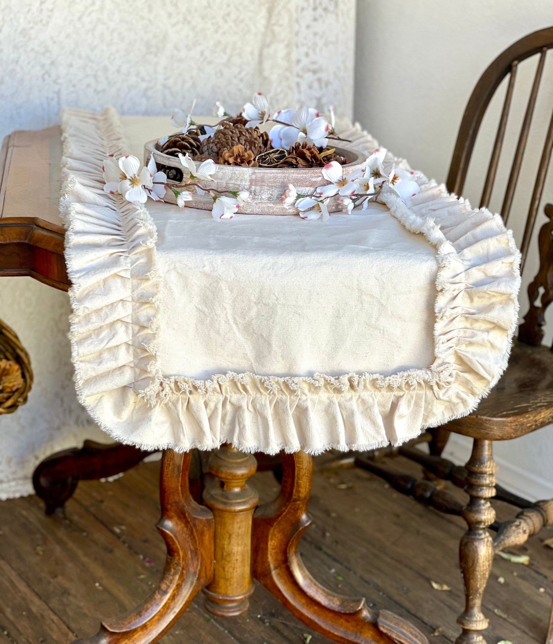 Custom Table Runner or Dresser Runner With Ruffles,ivory Cotton Canvas ...