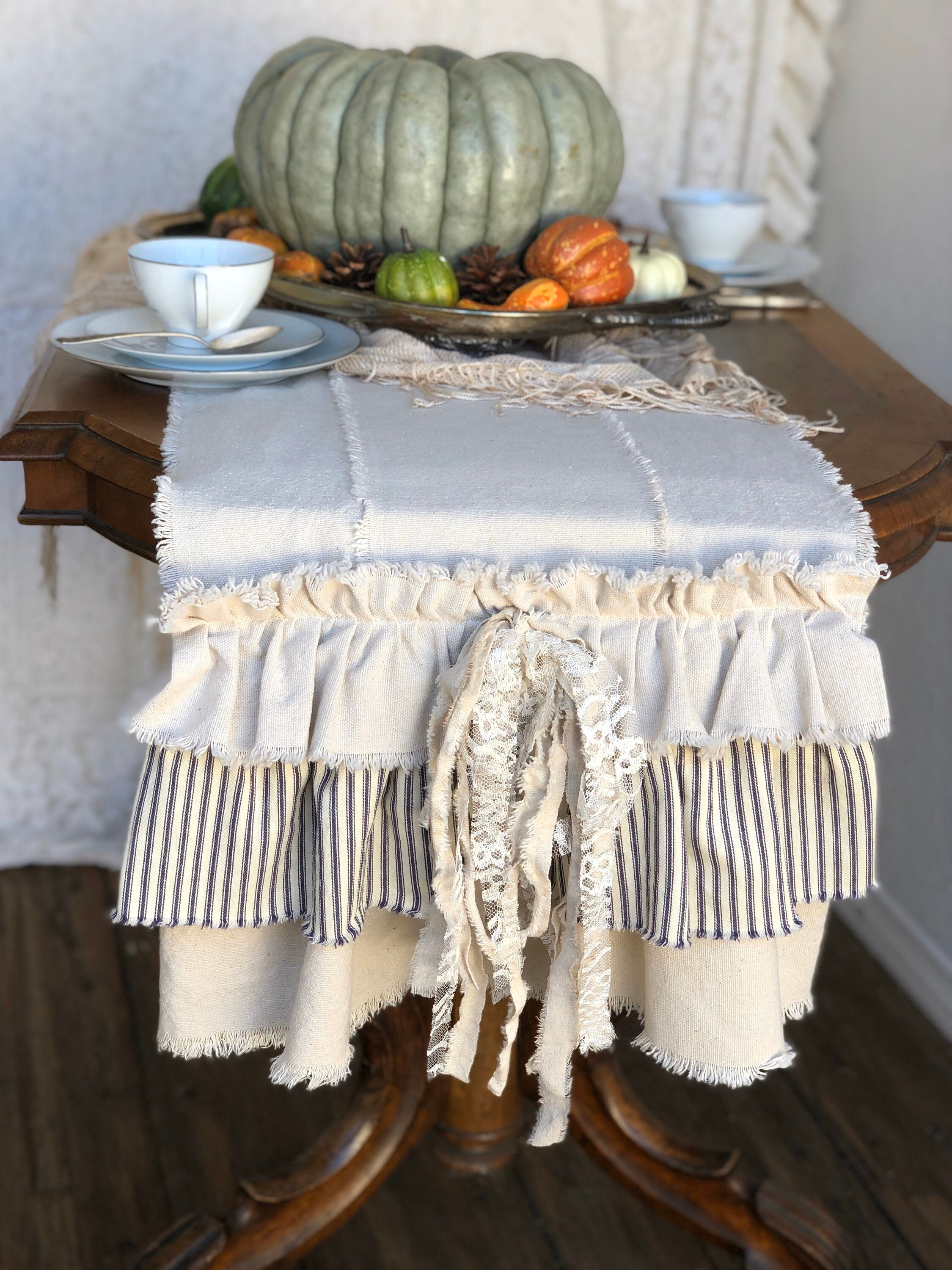 Custom Table Runnermulti Ruffle Table Runnerivory Cotton | Etsy Canada