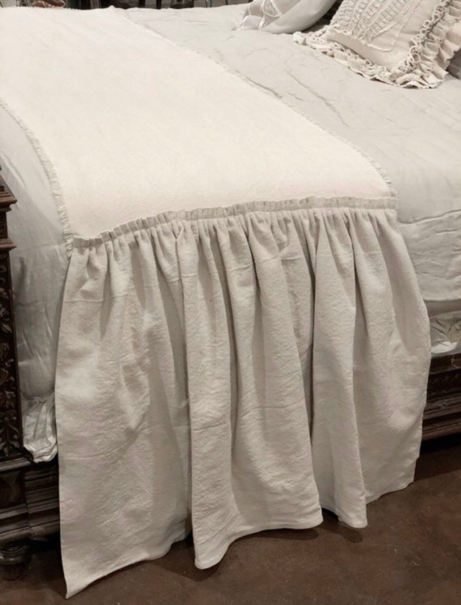 Custom Bed Scarf,bed Runner,long Ruffle,ivory White,linen Cotton Canvas ...
