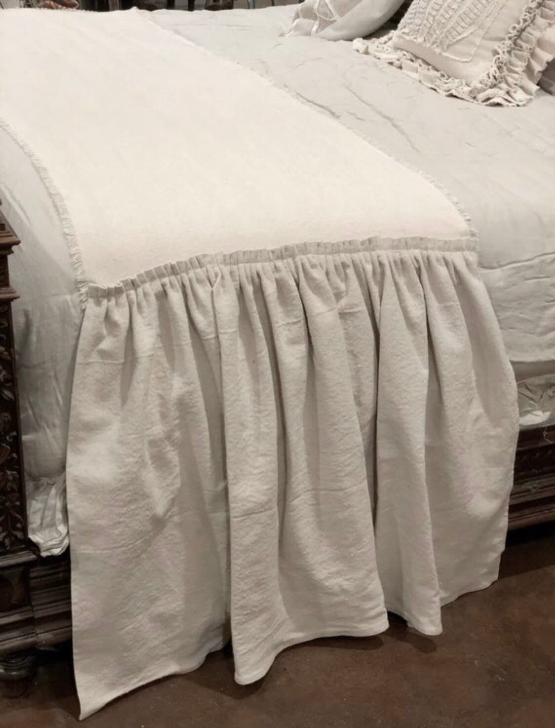 Custom Bed Scarf,bed Runner,long Ruffle,ivory White,linen Cotton Canvas ...
