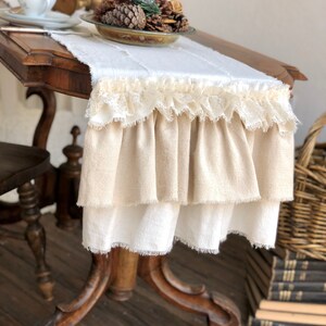 Custom Table Runner,raw Frayed Edge Multi Ruffle,table Runner,creamy ...