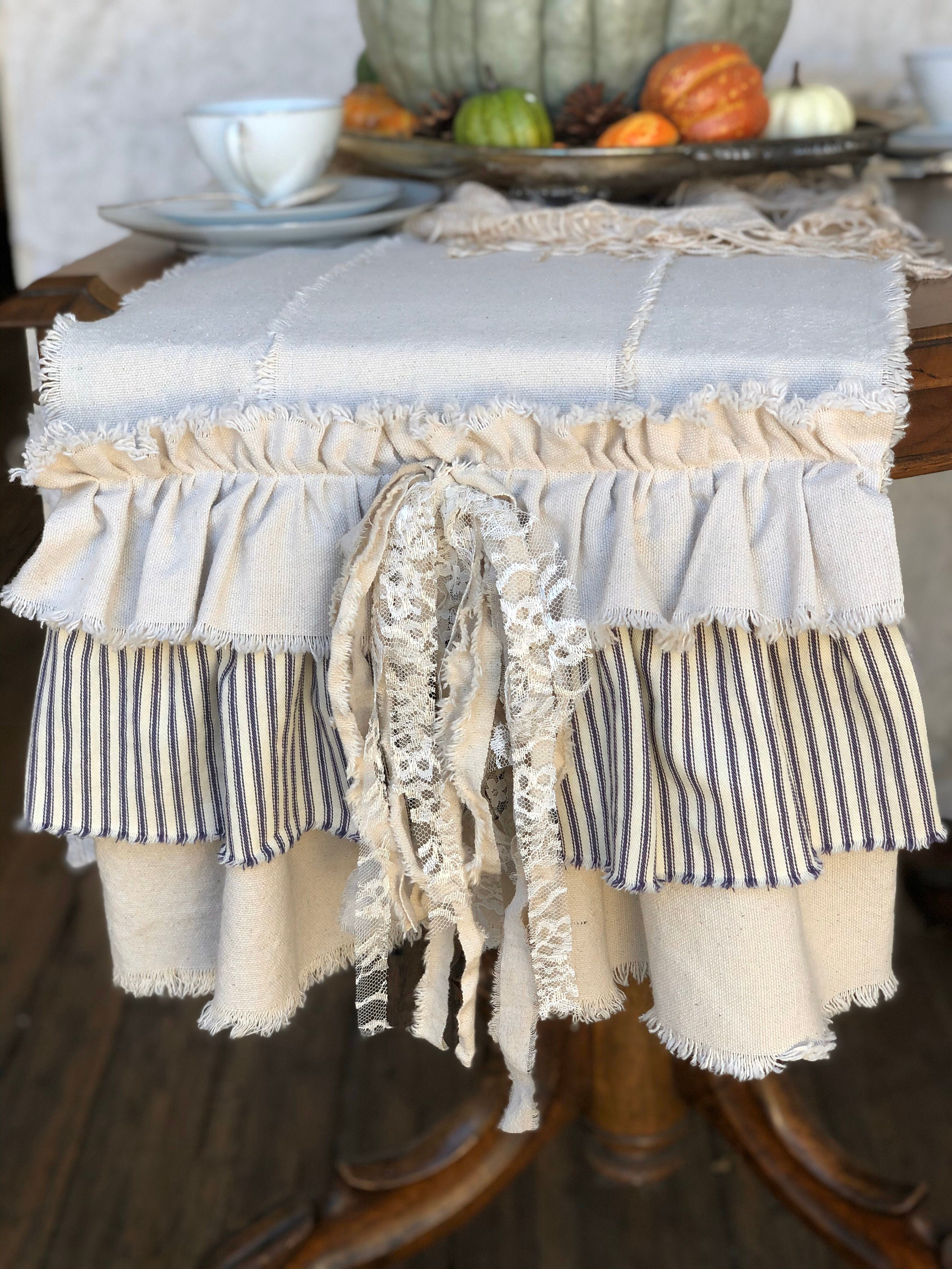 Custom Table Runnermulti Ruffle Table Runnerivory Cotton | Etsy Canada