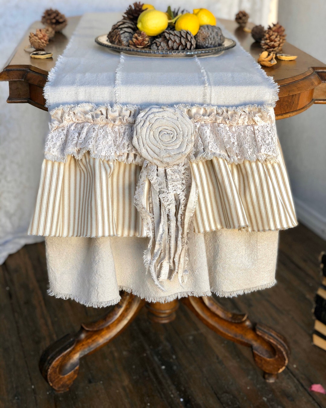 Custom Table Runner or Dresser Runner,multi Ruffle,ticking Ruffles ...