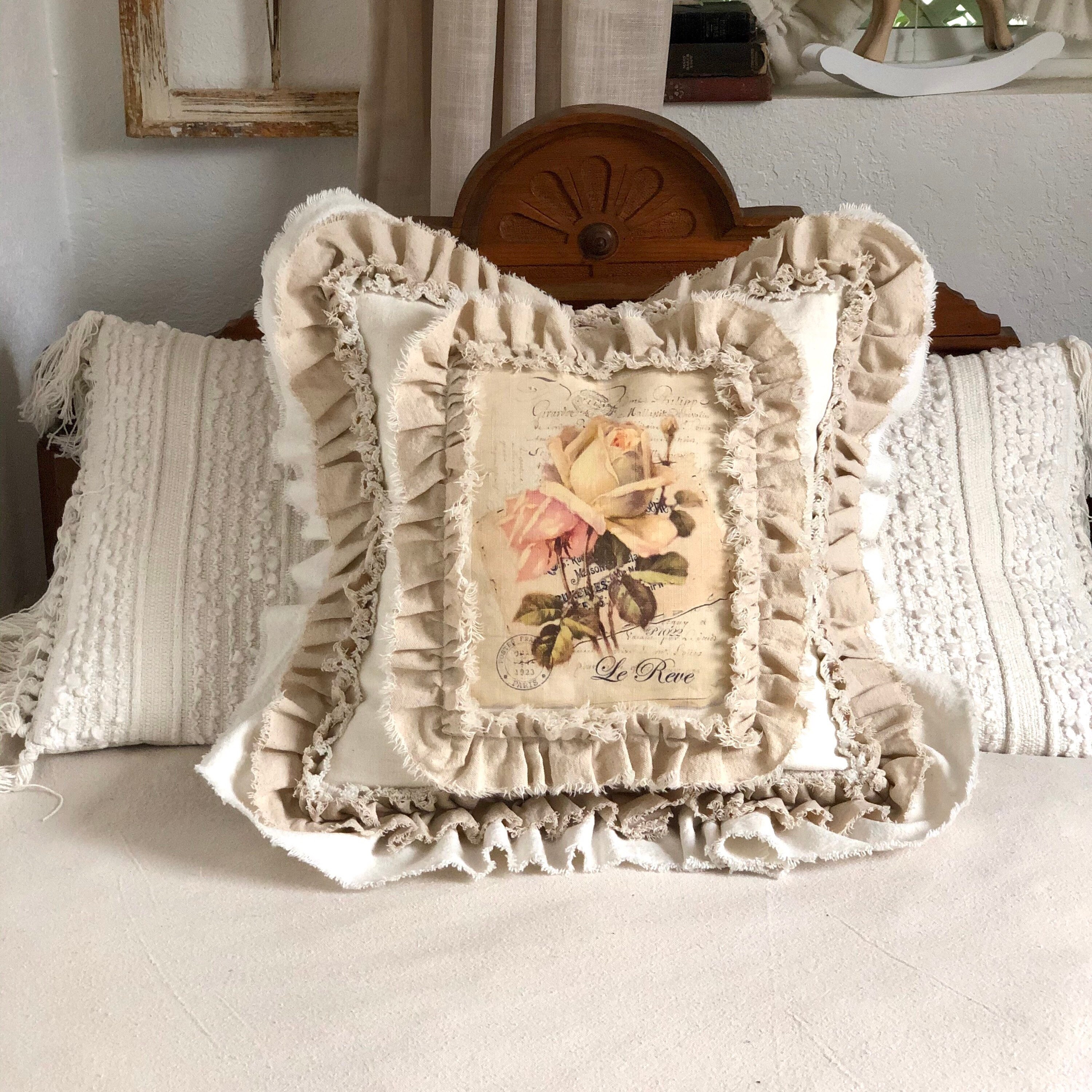 Custom Pillow Canvas Cover Case With Ruffles Sayings Rose French ...