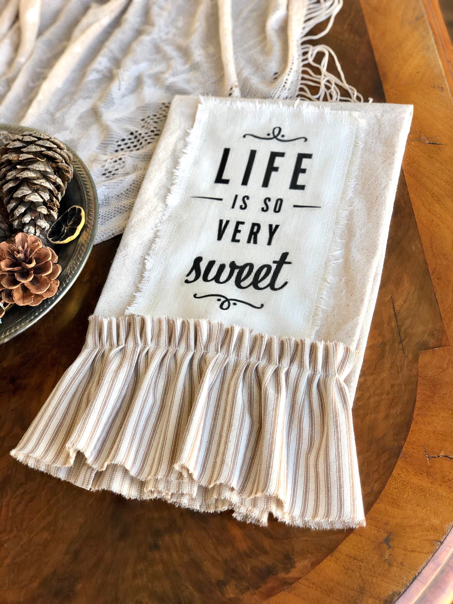 Unique Kitchen Towels W Ruffles,ivory,bathroom Towel,saying Towel ...