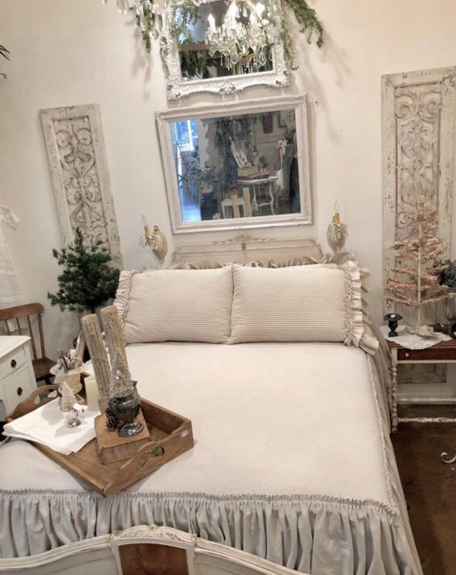 Canvas Linen Custom Bed Cover,bedspread,skirted Coverlet,ivory White ...