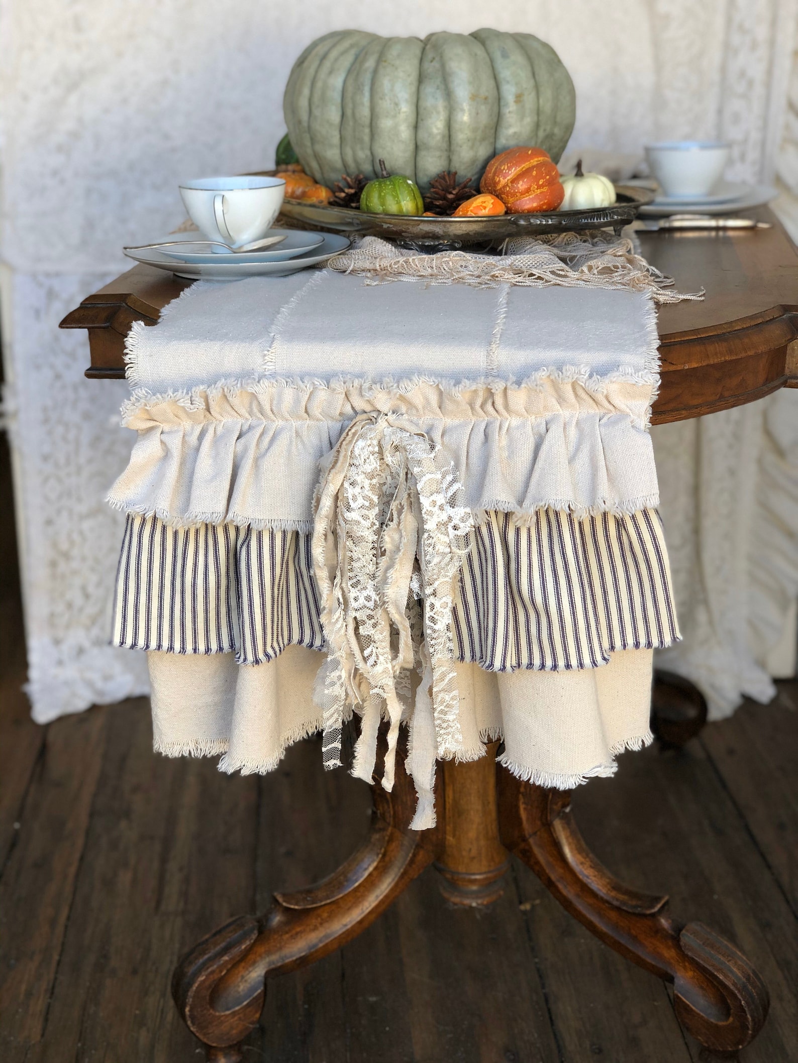 Custom Table Runnermulti Ruffle Table Runnerivory Cotton - Etsy