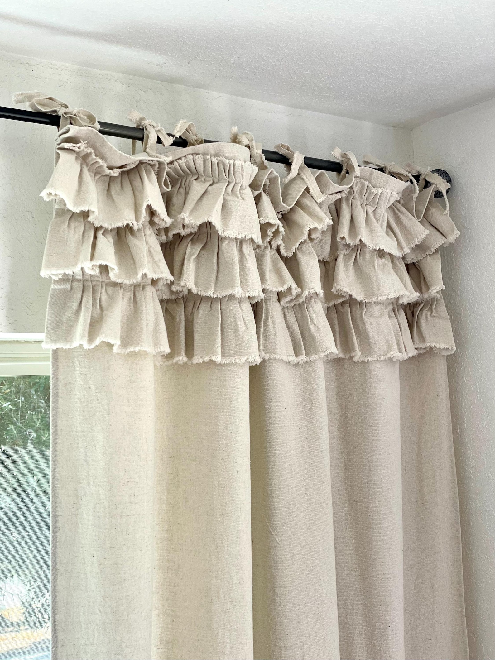 Custom Tie-top Curtain Panel Withruffles|farmhouse,boho,shabby Style ...