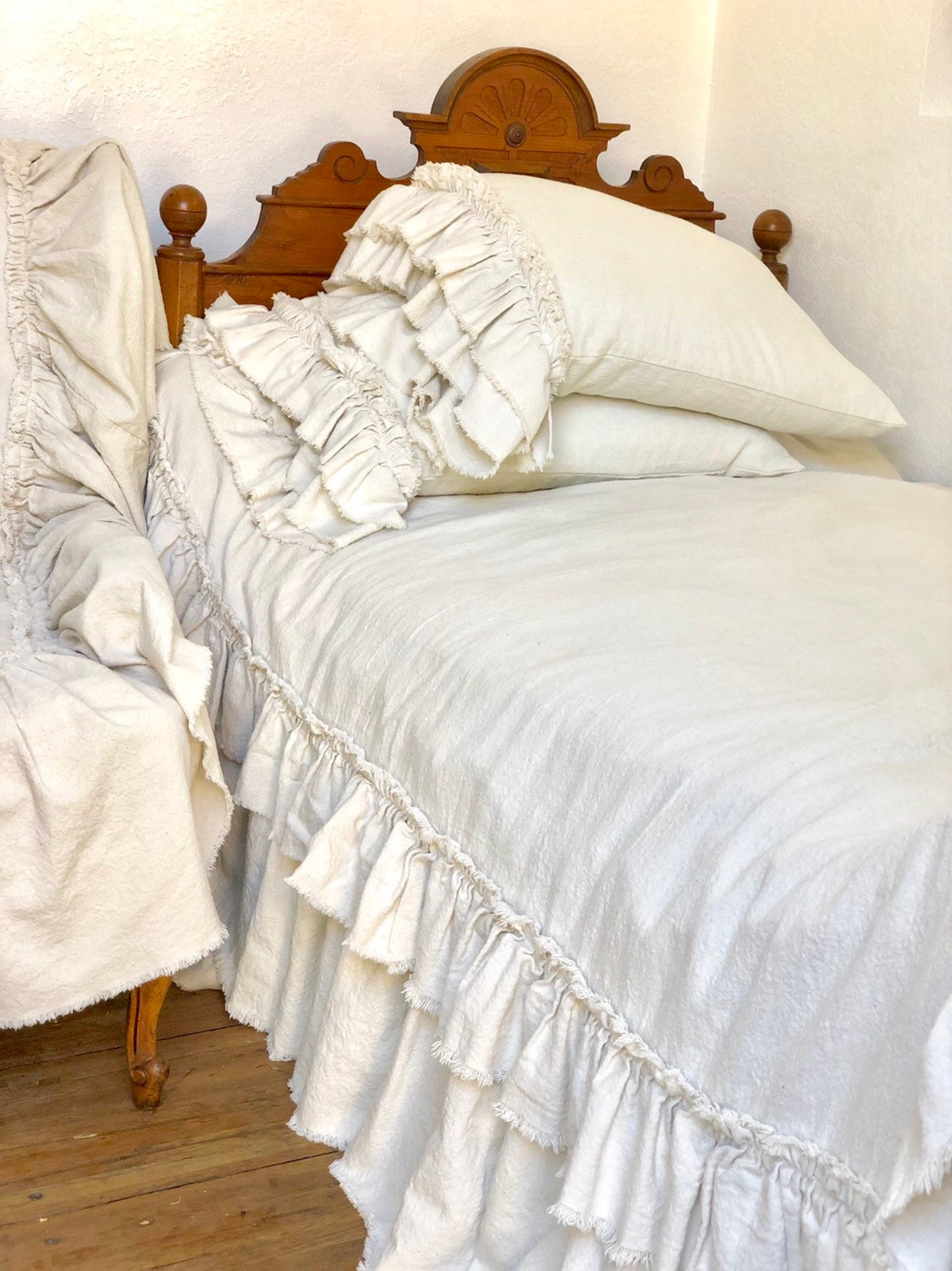 Canvas Linen Custom Bed Cover, Bedspread, Skirted Coverlet,ivory White ...