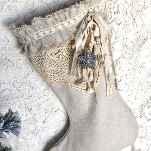 Christmas Stockings Custom Ruffle Top Canvas Light Beige White Lace ...