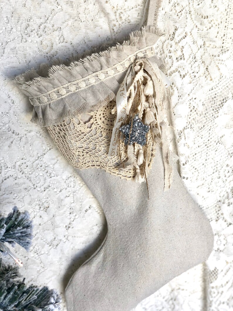 Christmas Stockings Custom Ruffle Top Canvas Light Beige White - Etsy