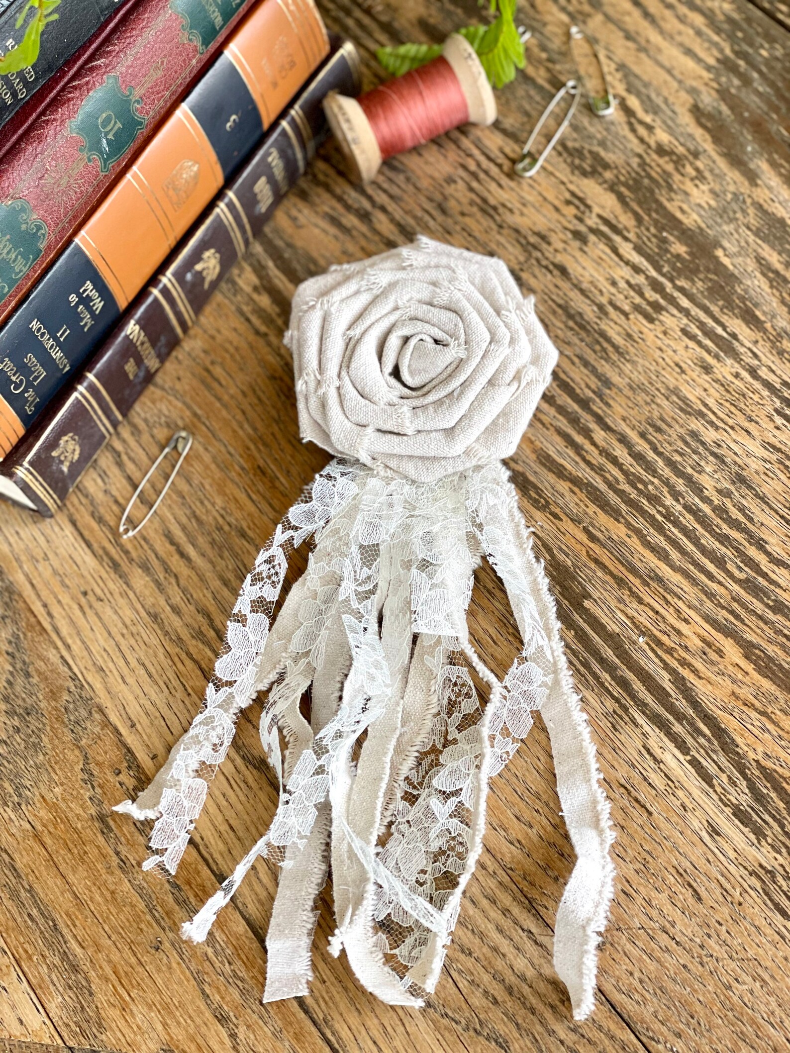 Knotted Fabric Decoration With Cotton Canvas Rosesmall Pin - Etsy