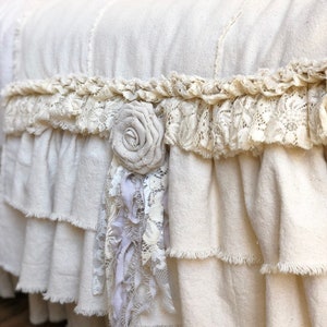 Custom Bed Scarf Bed Runner Long Multi Ruffle Ivory White Linen Cotton ...