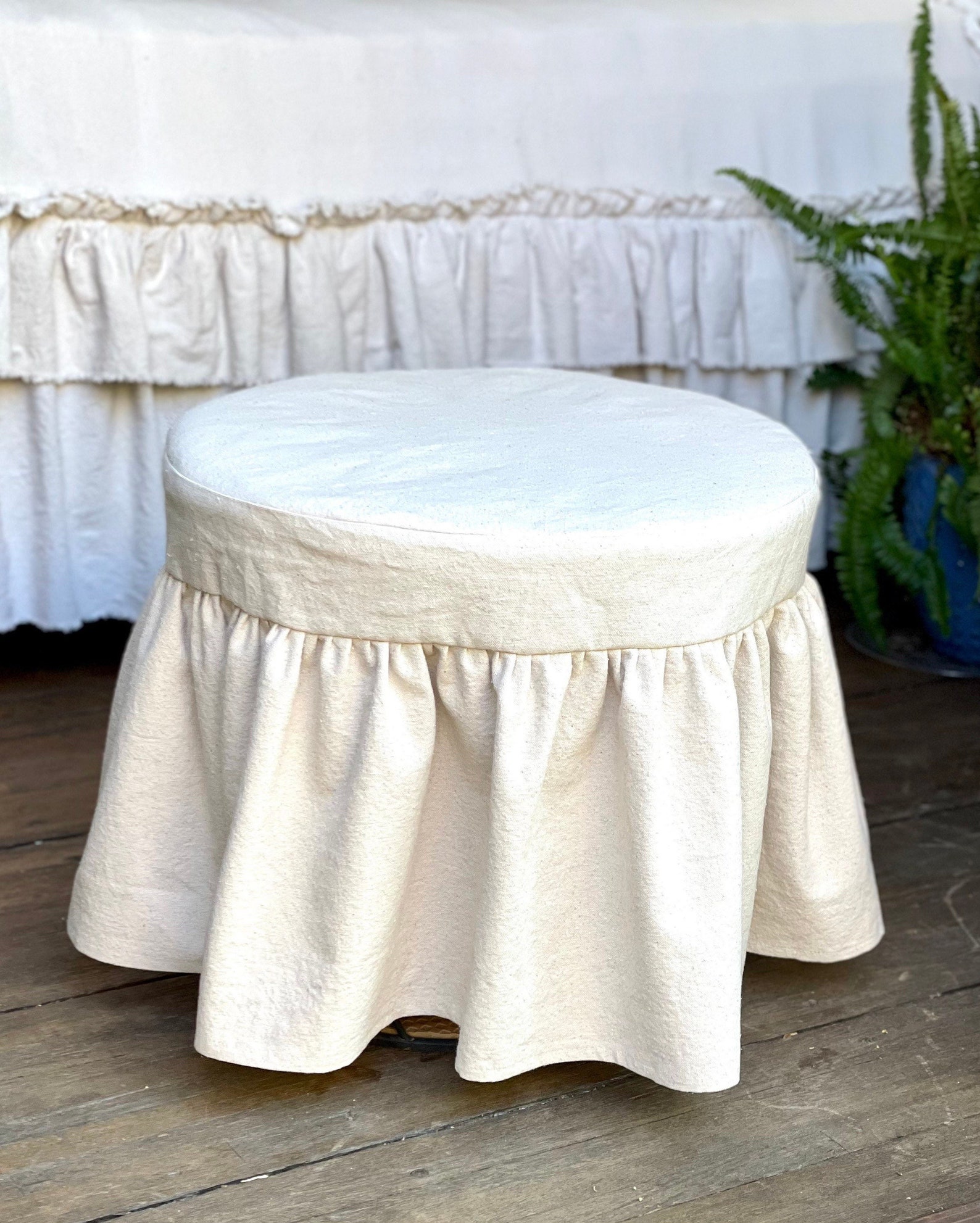 Slip Cover for Round or Oval Ottoman,custom Size,ruffled,creamy White ...