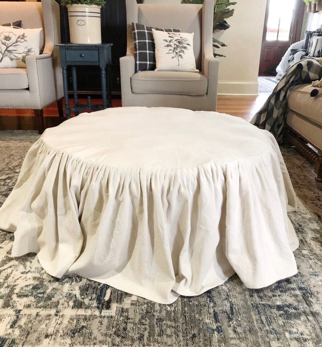 Slip Cover for Round or Oval Ottoman,custom Size,ruffled,creamy White ...