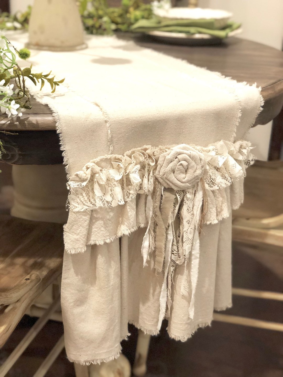 Custom Farmhouse Table Runner or Dresser Runner,multi Ruffle,ivory ...