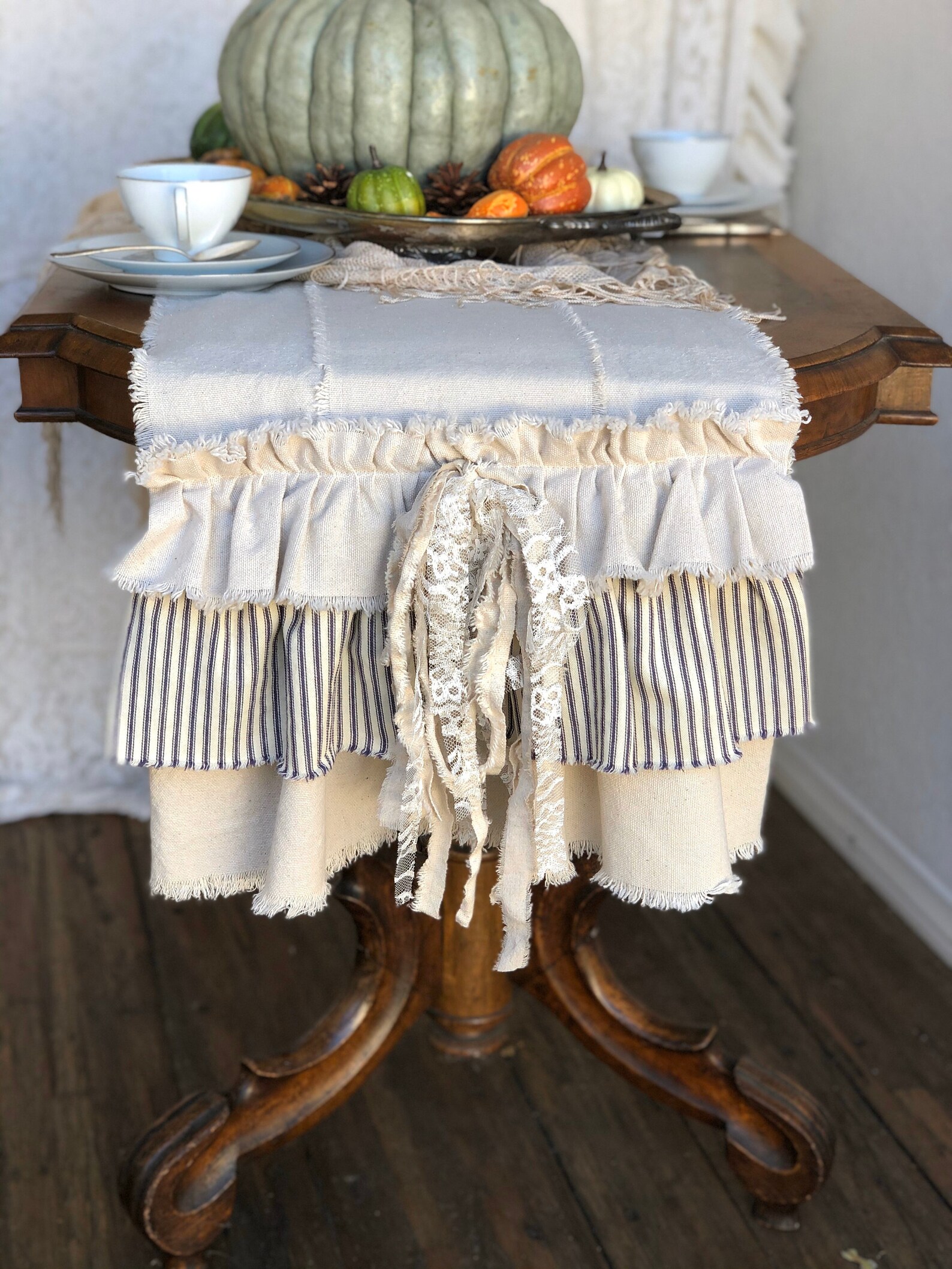 Custom Table Runnermulti Ruffle Table Runnerivory Cotton | Etsy Canada