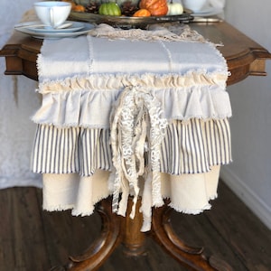 Custom Table Runner,multi Ruffle Table Runner,ivory Cotton Canvas,navy ...