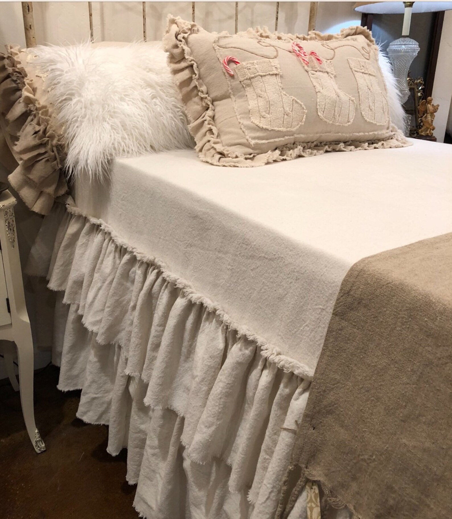 Canvas Linen Custom Bed Cover, Bedspread, Skirted Coverlet,ivory White ...