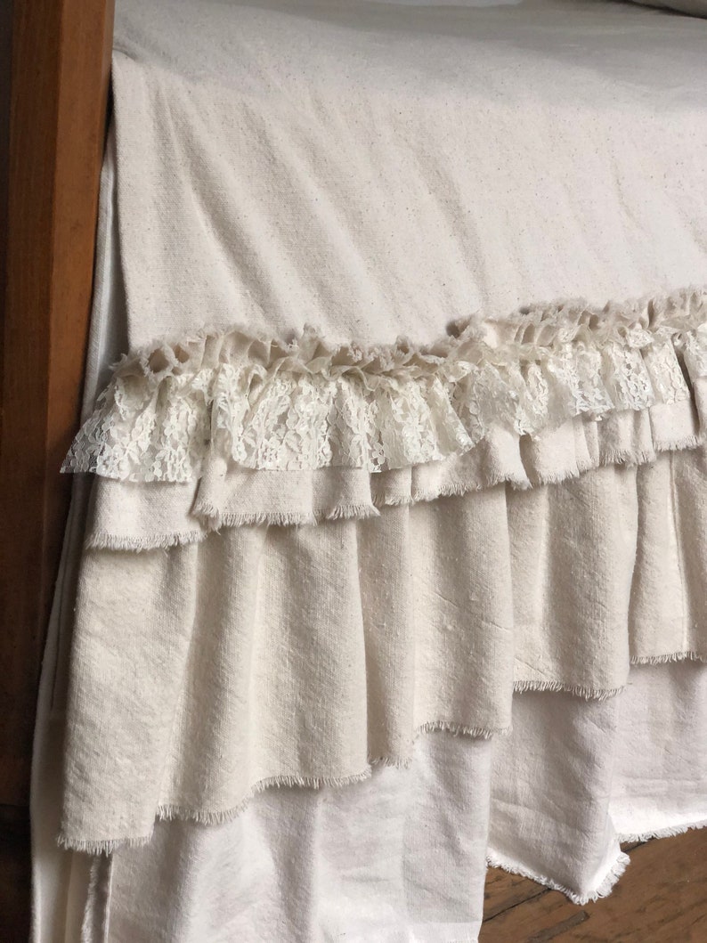 Canvas Linen Custom Bed Cover w LaceBedspreadSkirted | Etsy