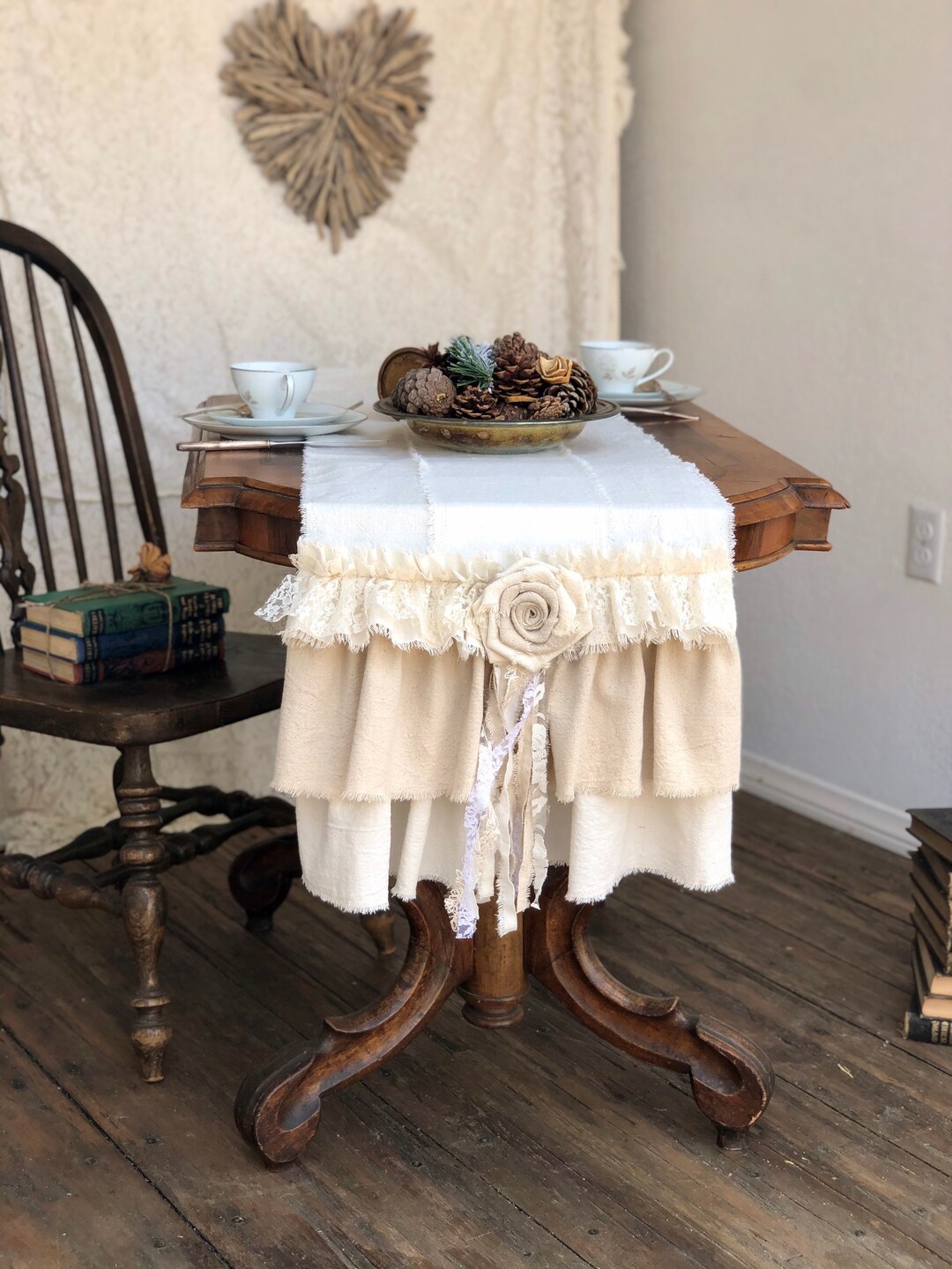Custom Farmhouse Table Runner or Dresser Runner,multi Ruffle,ivory ...