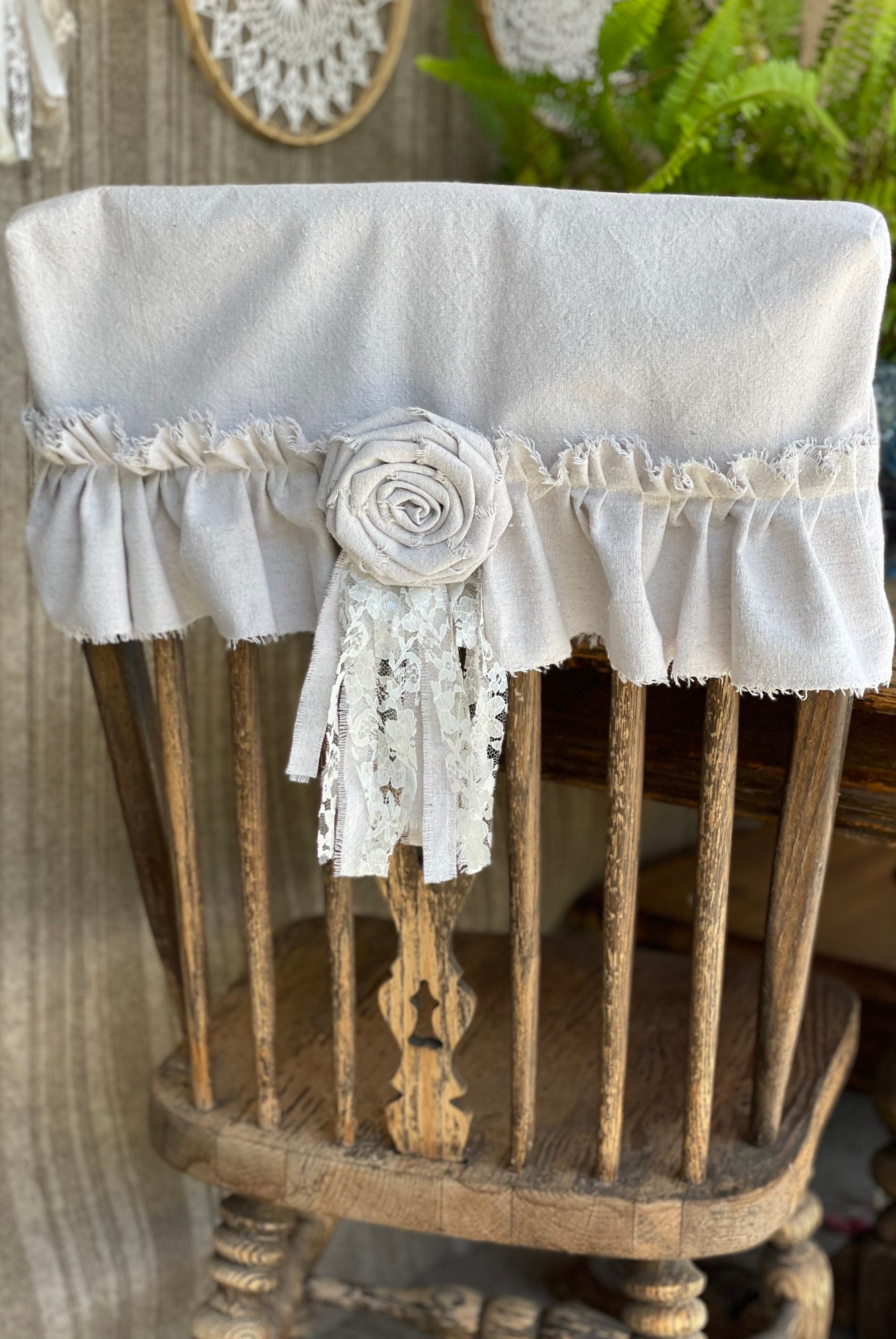 Custom Chair Back Cover,with Raw Frayed Edges Ruffles,ivory Cotton,back ...